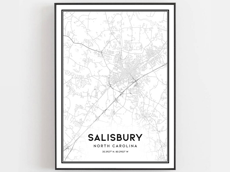 Salisbury Map Print Salisbury Map Poster Wall Art Nc City - Etsy