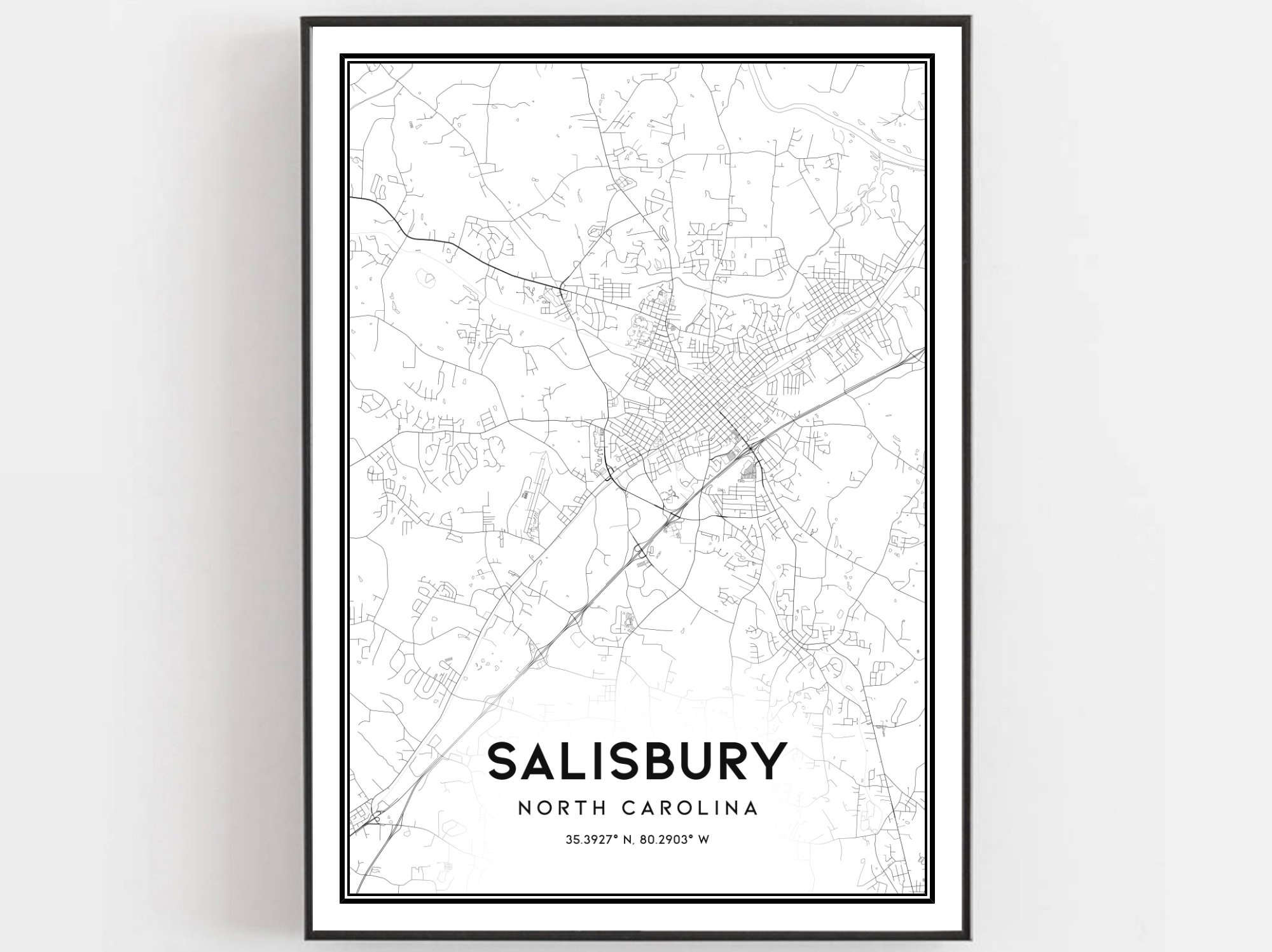 Salisbury Map Print Salisbury Map Poster Wall Art Nc City | Etsy