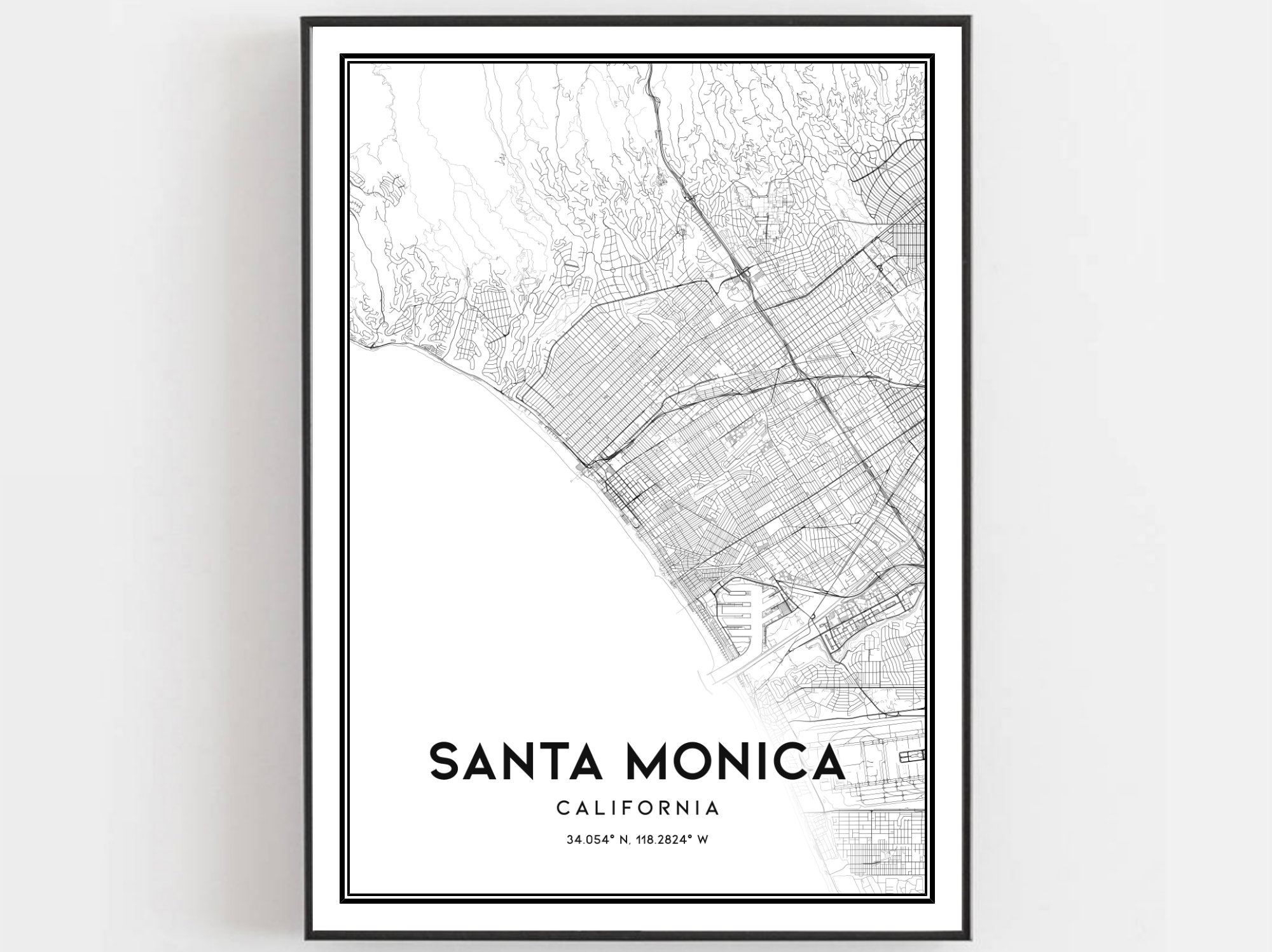 Santa Monica Map Print, Santa Monica Map Poster Wall Art, Ca City Map ...