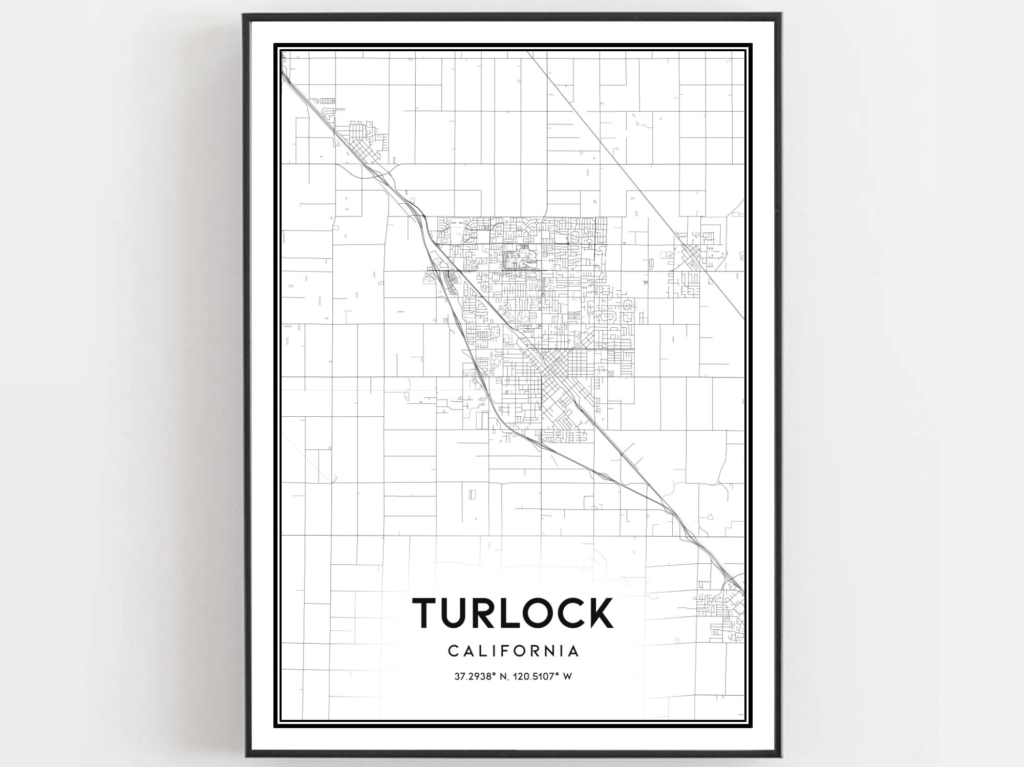 Turlock Map Print Turlock Map Poster Wall Art Ca City Map | Etsy