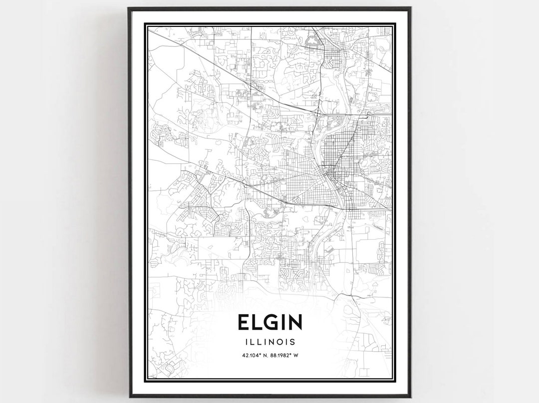 Elgin Map Print, Elgin Map Poster Wall Art, Il City Map, Illinois Print ...