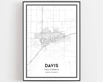 Davis Map Print, Davis Map Poster Wall Art, Ca City Map, California ...