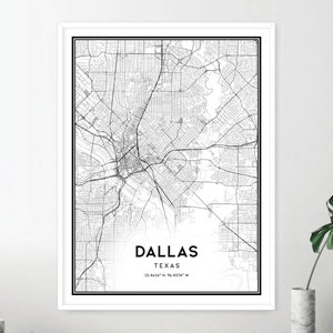 Dallas Map Print, Dallas Map Poster Wall Art, Tx City Map, Texas Print ...