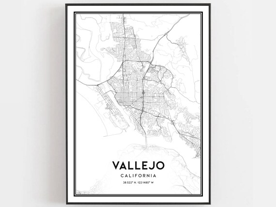 Vallejo Map Print Vallejo Map Poster Wall Art Ca City Map | Etsy