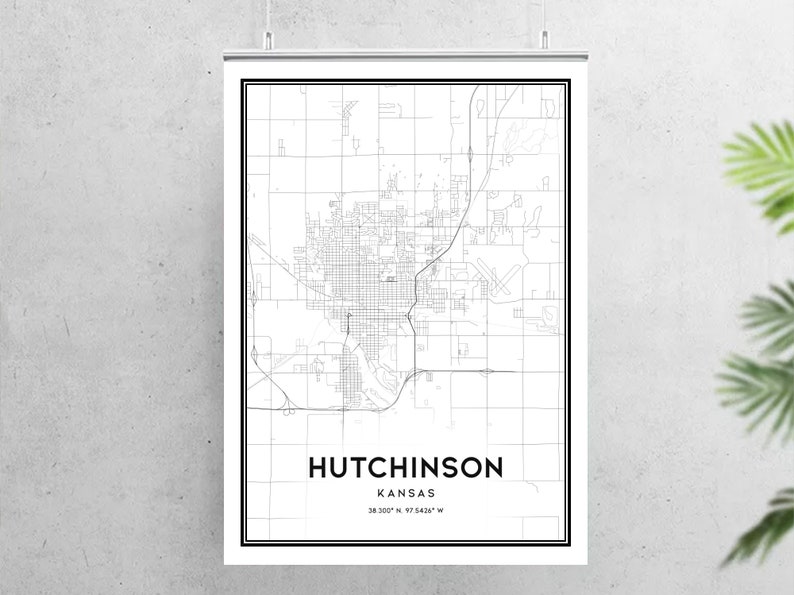 Hutchinson Map Print Hutchinson Map Poster Wall Art Ks City - Etsy