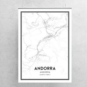 Andorra Map Print, Andorra Map Poster Wall Art, Andorra City Map ...
