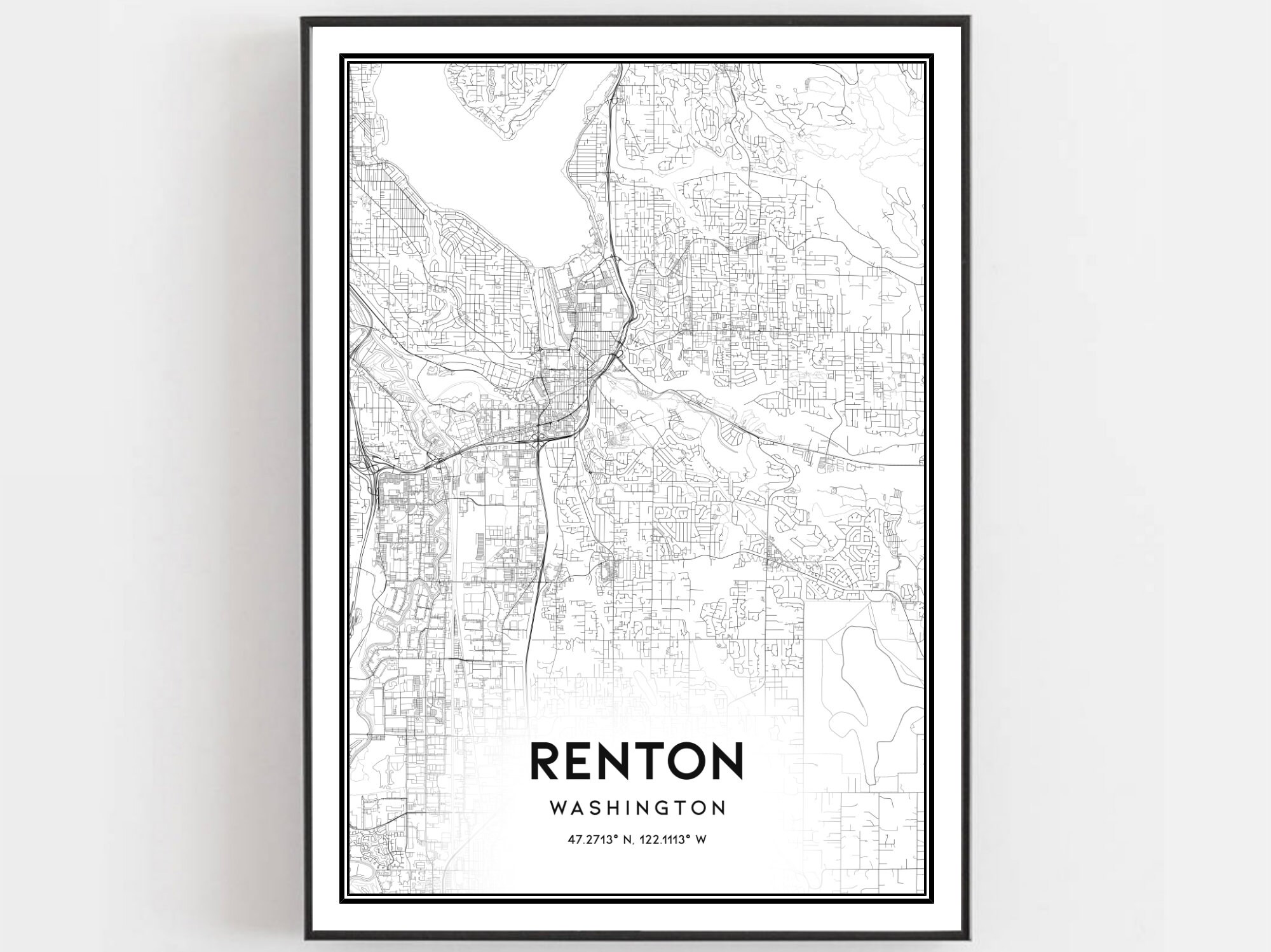 Renton Map Print Renton Map Poster Wall Art Wa City Map | Etsy