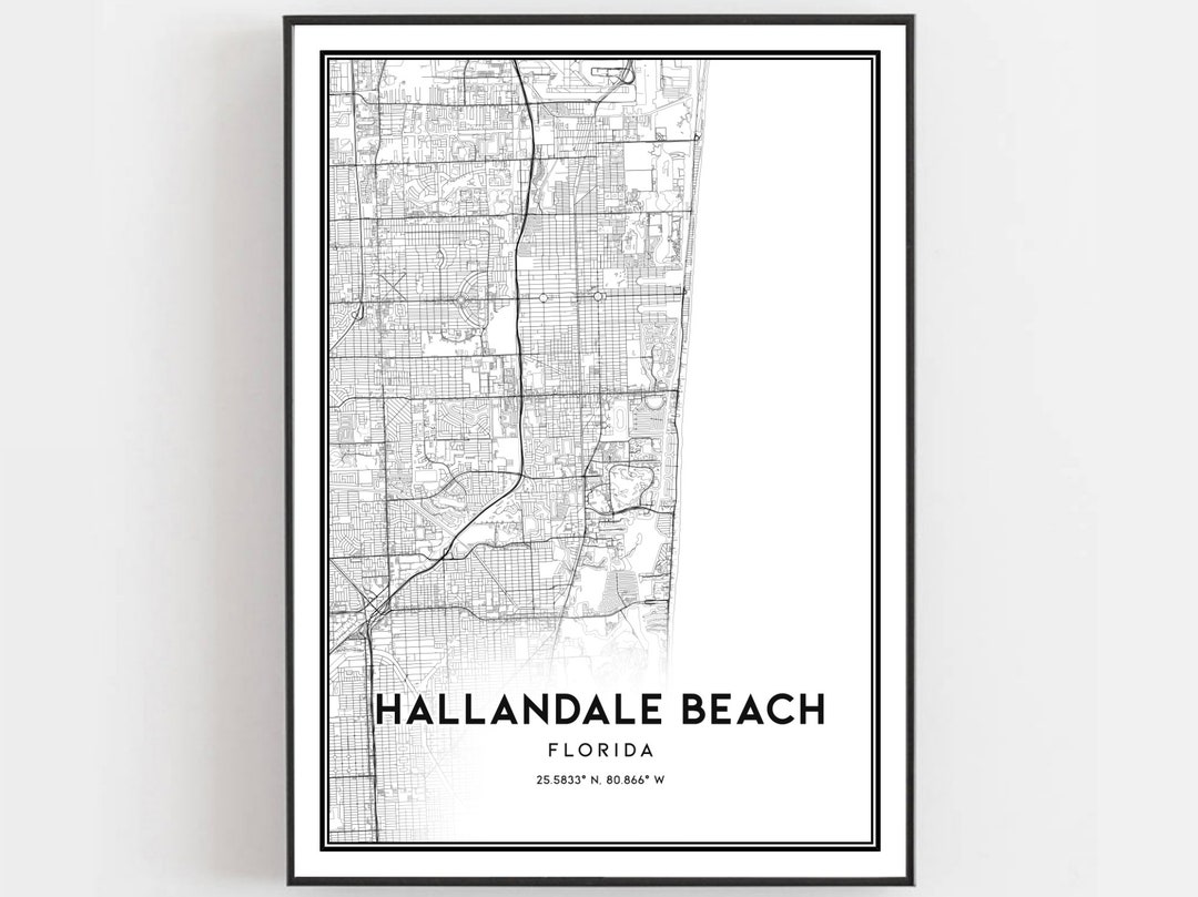 Hallandale Beach Map Print, Hallandale Beach Map Poster Wall Art, Fl ...