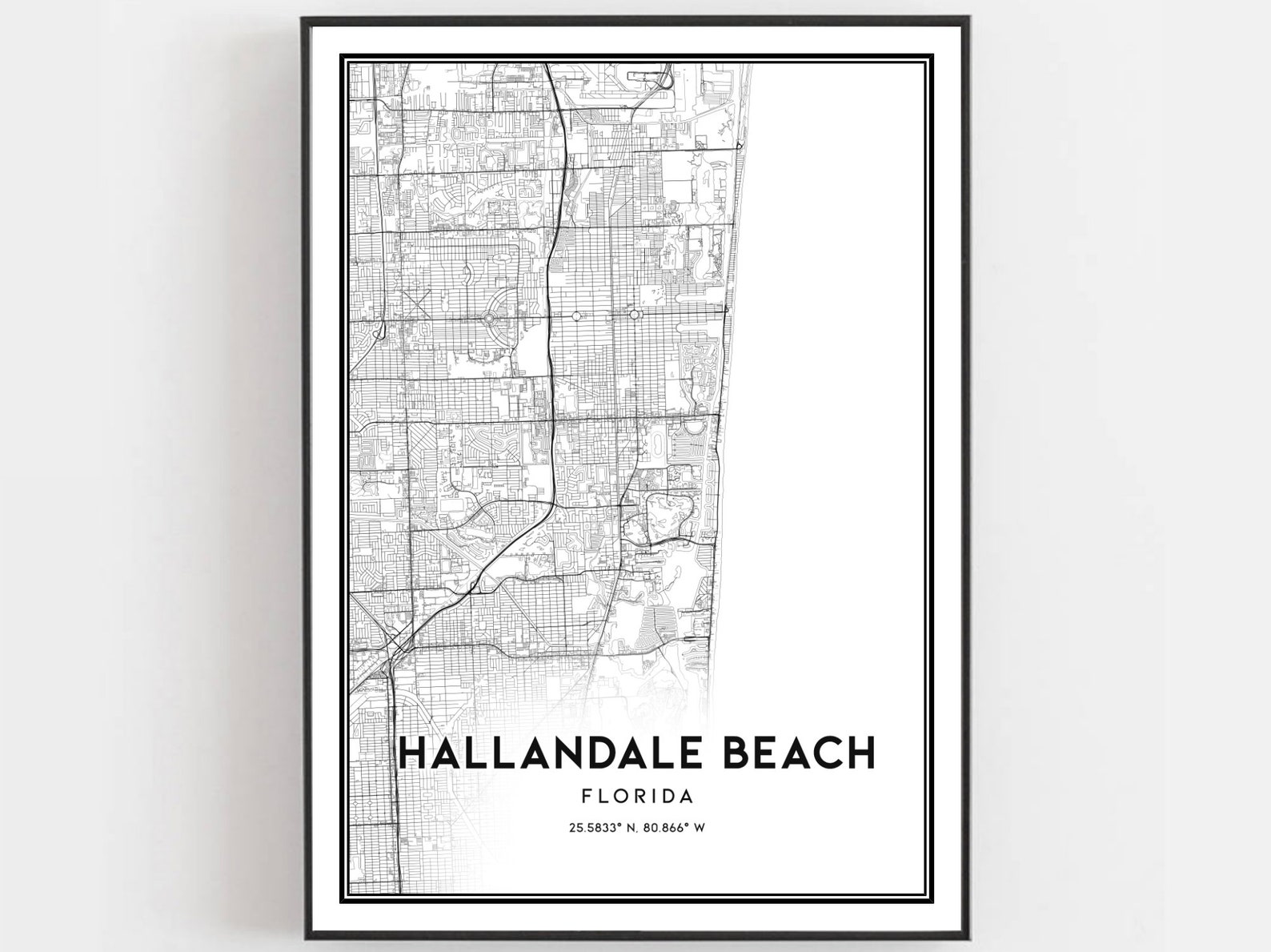 Hallandale Beach Map Print, Hallandale Beach Map Poster Wall Art, Fl ...