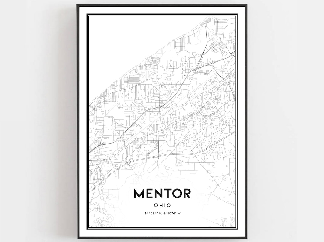 Mentor Map Print, Mentor Map Poster Wall Art, Oh City Map, Ohio Print ...