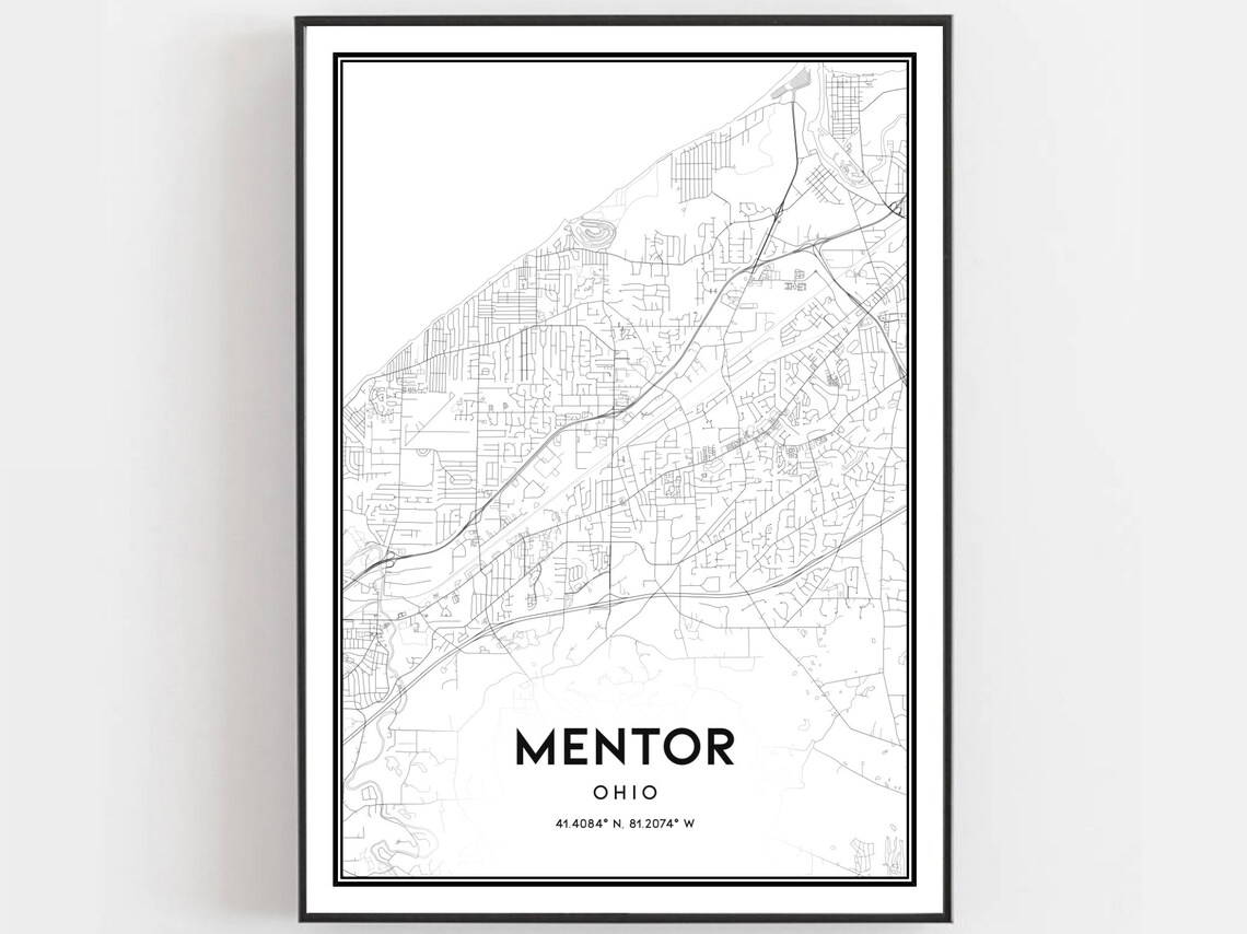 Mentor Map Print Mentor Map Poster Wall Art Oh City Map | Etsy