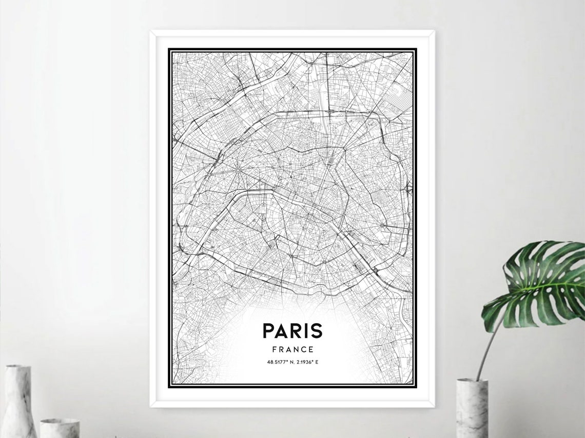Paris Map Print Paris Map Poster Wall Art Paris City Map - Etsy