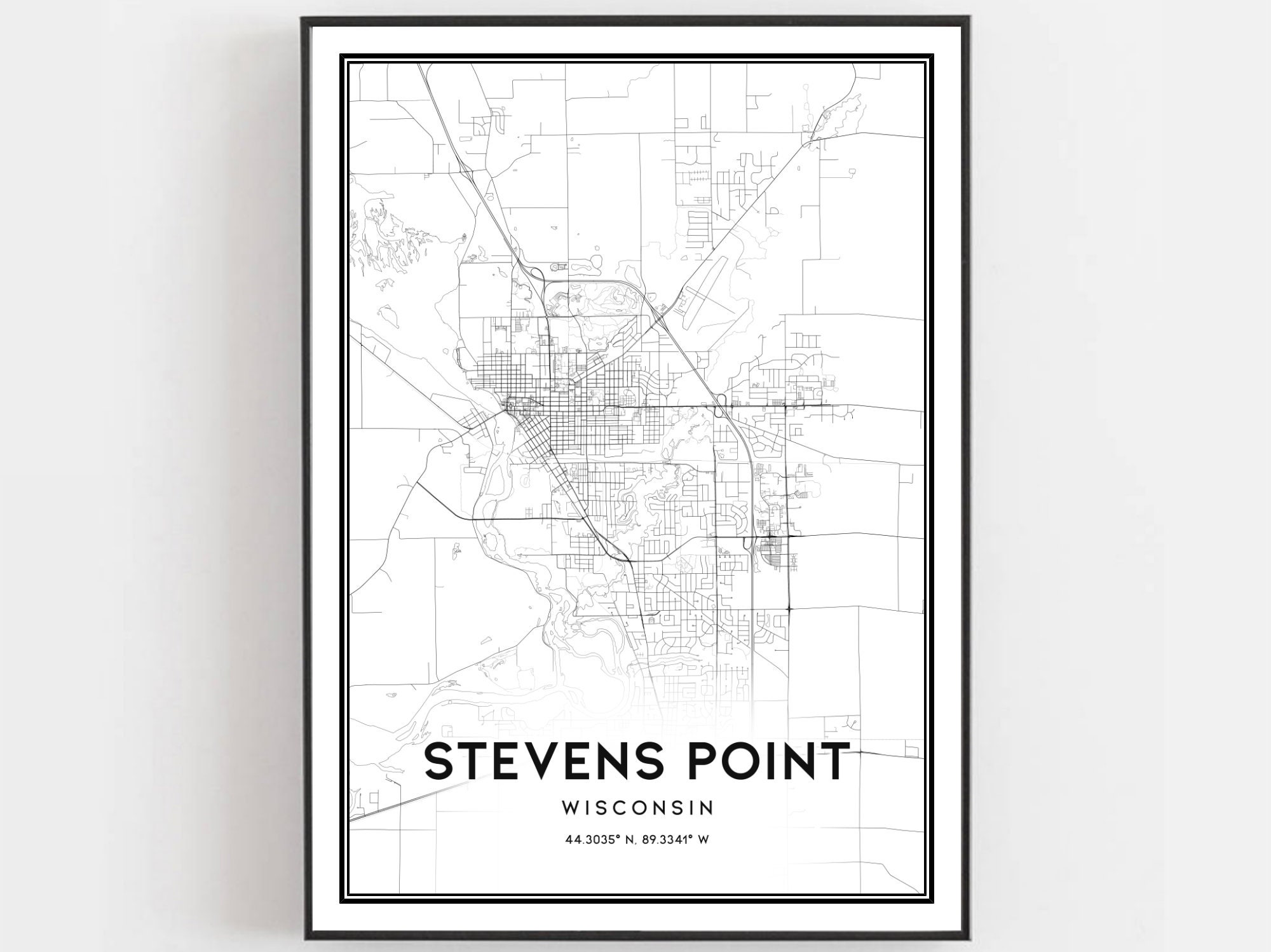 Stevens Point Map Print, Stevens Point Map Poster Wall Art, Wi City Map ...
