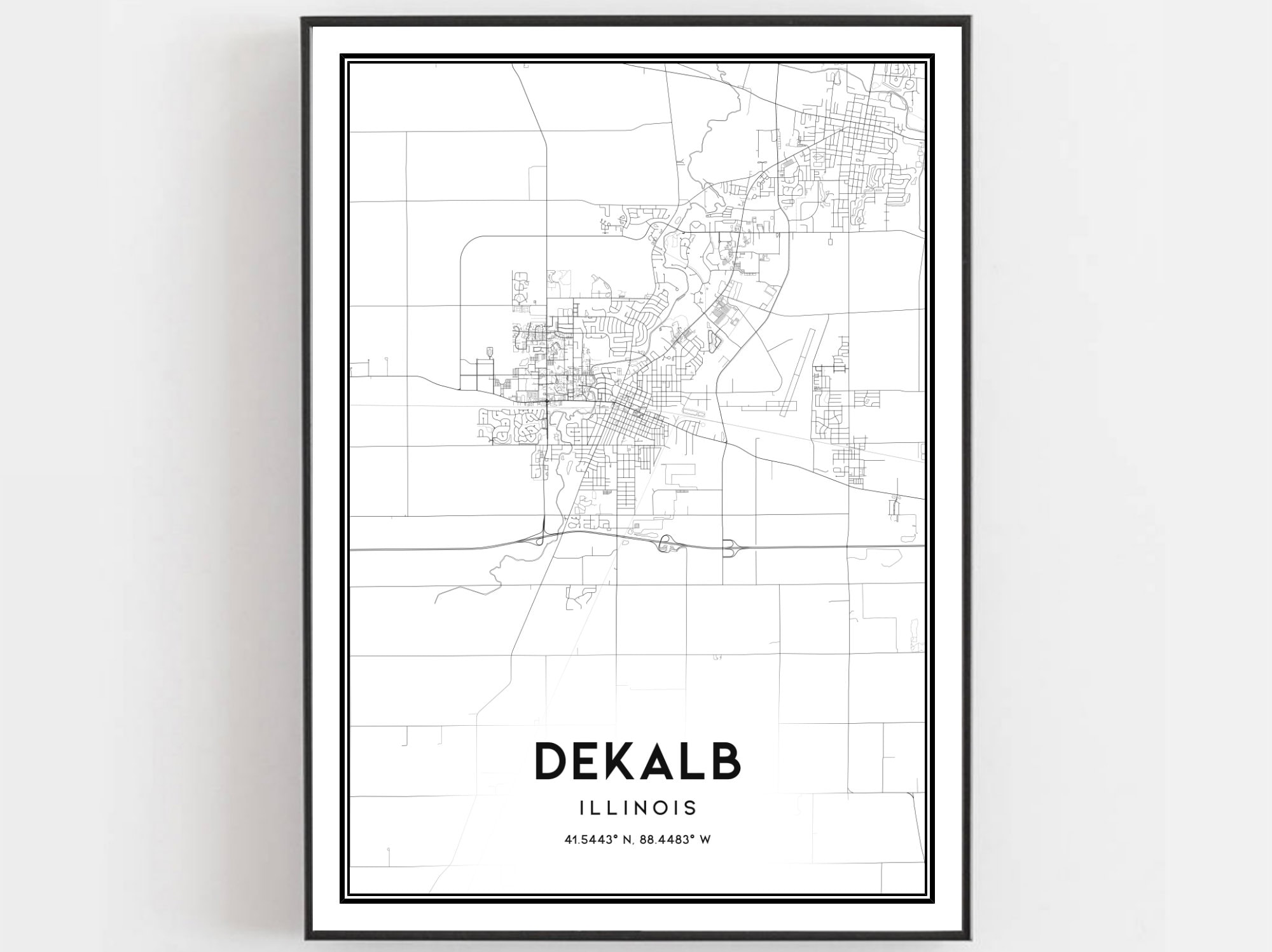 Dekalb Map Print, Dekalb Map Poster Wall Art, Il City Map, Illinois ...