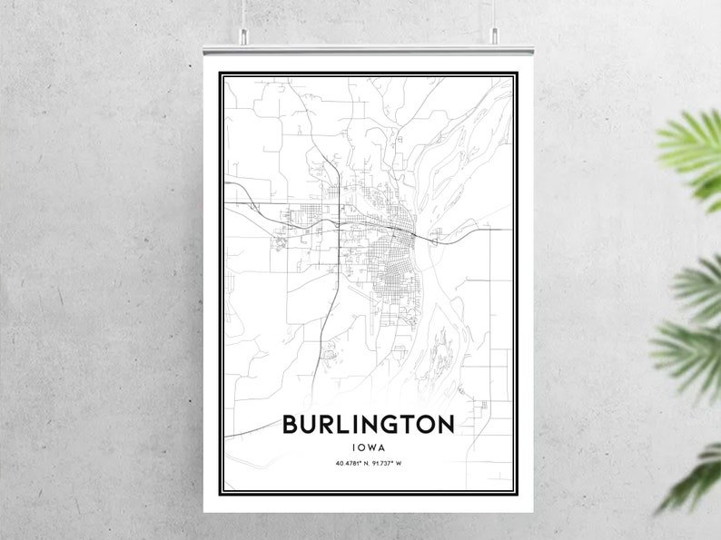 Burlington Map Print Burlington Map Poster Wall Art Ia City | Etsy