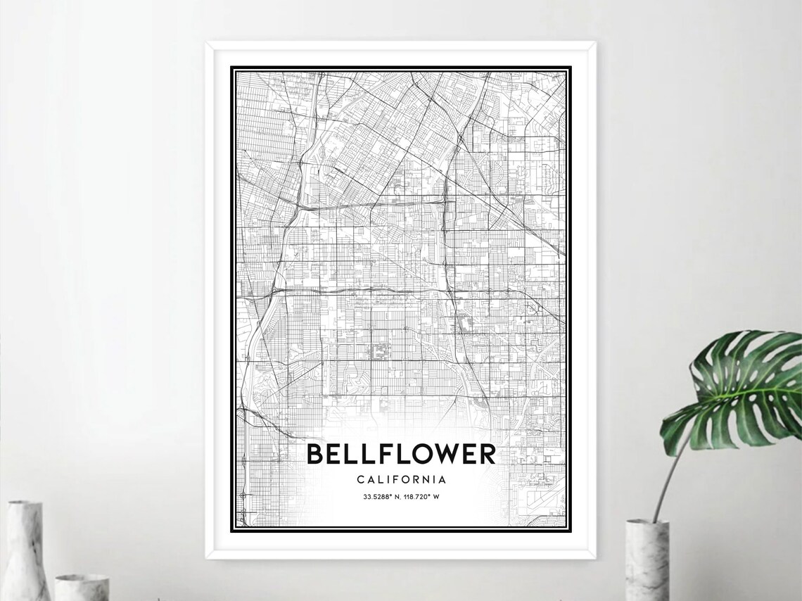 Bellflower Map Print Bellflower Map Poster Wall Art Ca City - Etsy UK