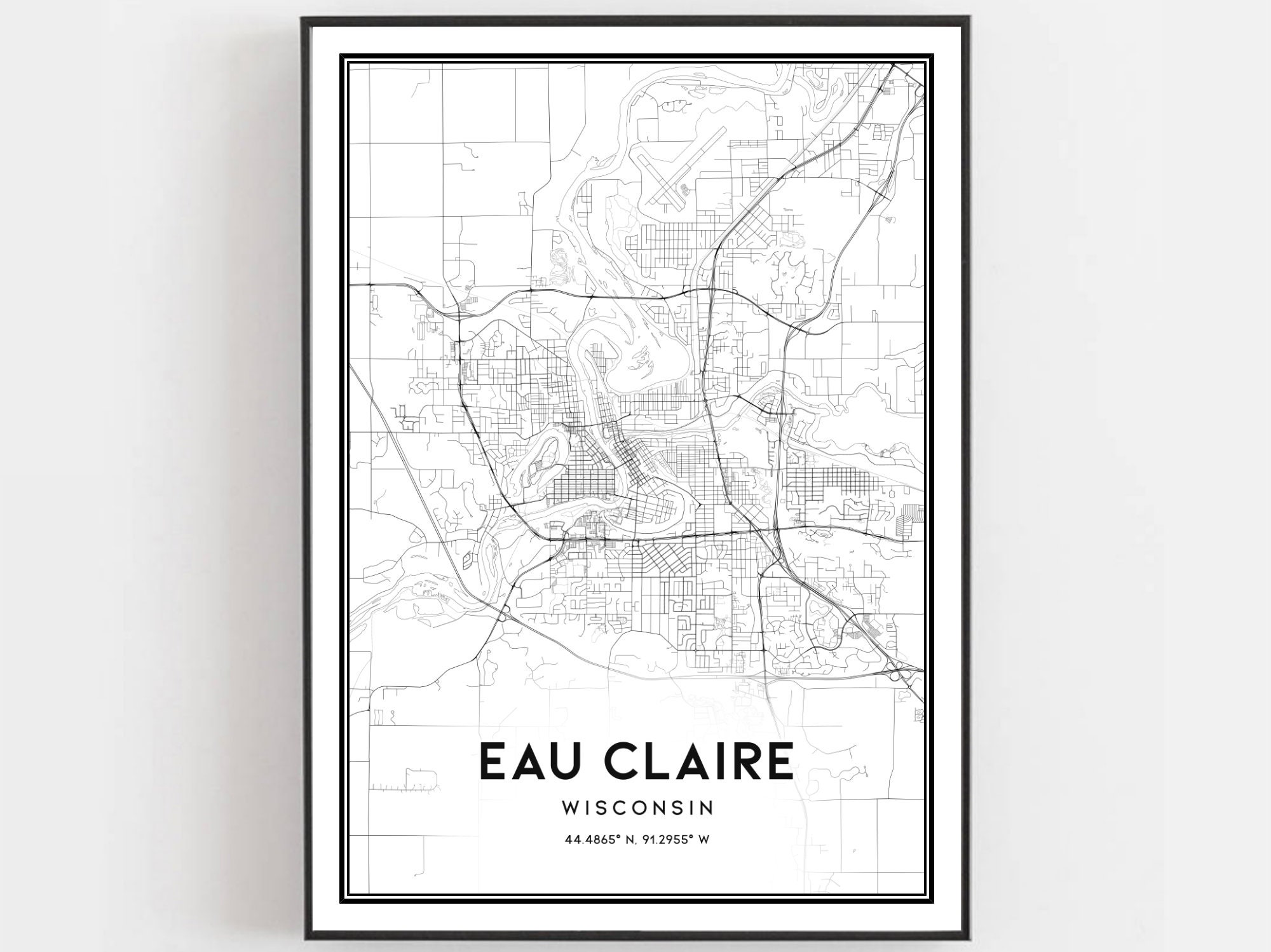 Eau Claire Map Print Eau Claire Map Poster Wall Art Wi City - Etsy