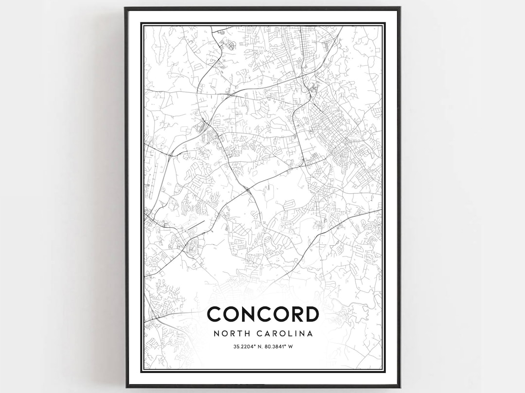 Concord Map Print, Concord Map Poster Wall Art, Nc City Map, North ...