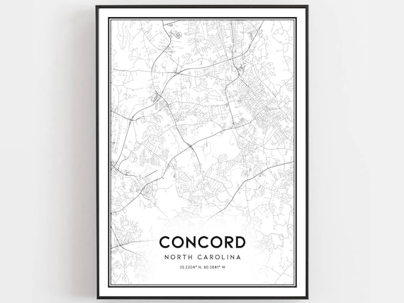 Concord Map Print Concord Map Poster Wall Art Nc City Map | Etsy