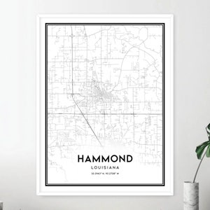 Hammond Map Print, Hammond Map Poster Wall Art, La City Map, Louisiana ...