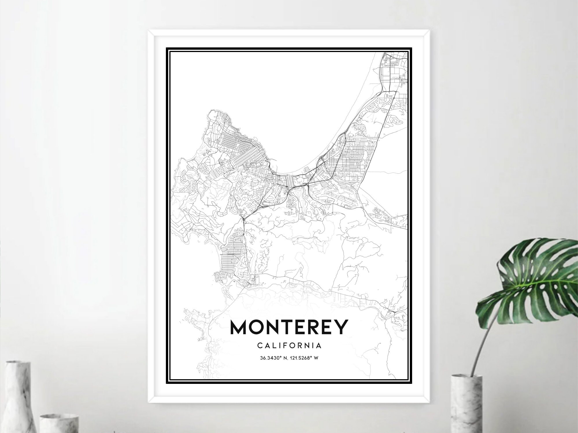 Monterey Map Print Monterey Map Poster Wall Art Ca City Map - Etsy