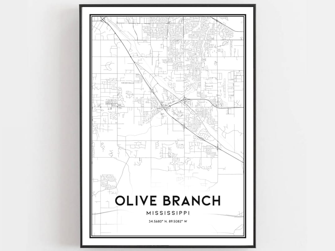 Olive Branch Map Print, Olive Branch Map Poster Wall Art, Ms City Map ...