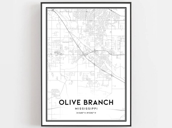 Olive Branch Map Print Olive Branch Map Poster Wall Art Ms | Etsy