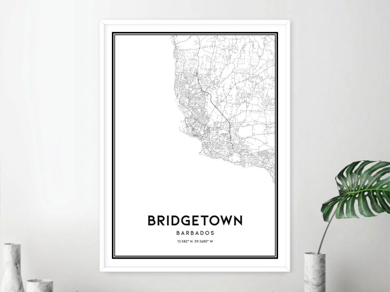 Bridgetown Map Print, Bridgetown Map Poster Wall Art, Bridgetown City ...