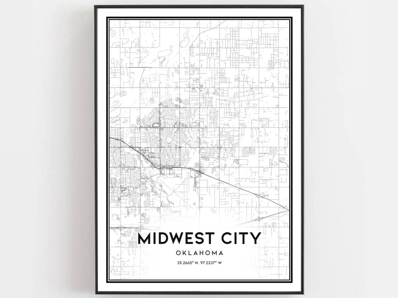 Midwest City Map Print Midwest City Map Poster Wall Art Ok | Etsy