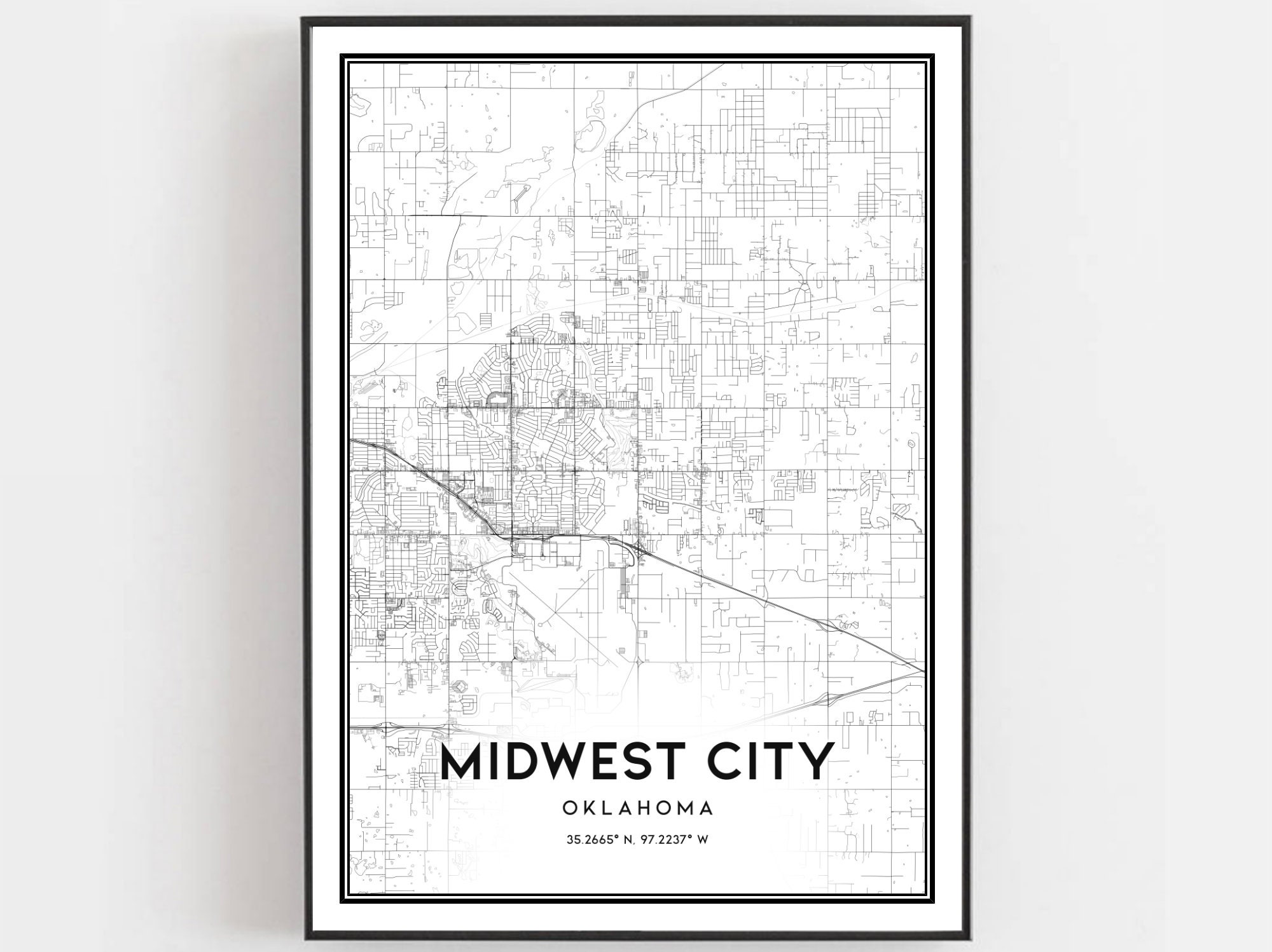 Midwest City Map Print Midwest City Map Poster Wall Art Ok - Etsy