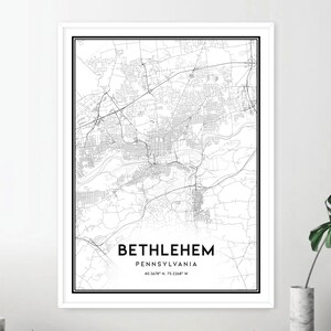 Bethlehem Map Print, Bethlehem Map Poster Wall Art, Pa City Map ...