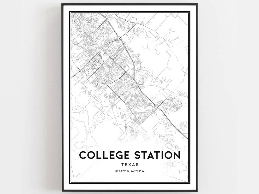 College Station Map Print, College Station Map Poster Wall Art, Tx City ...