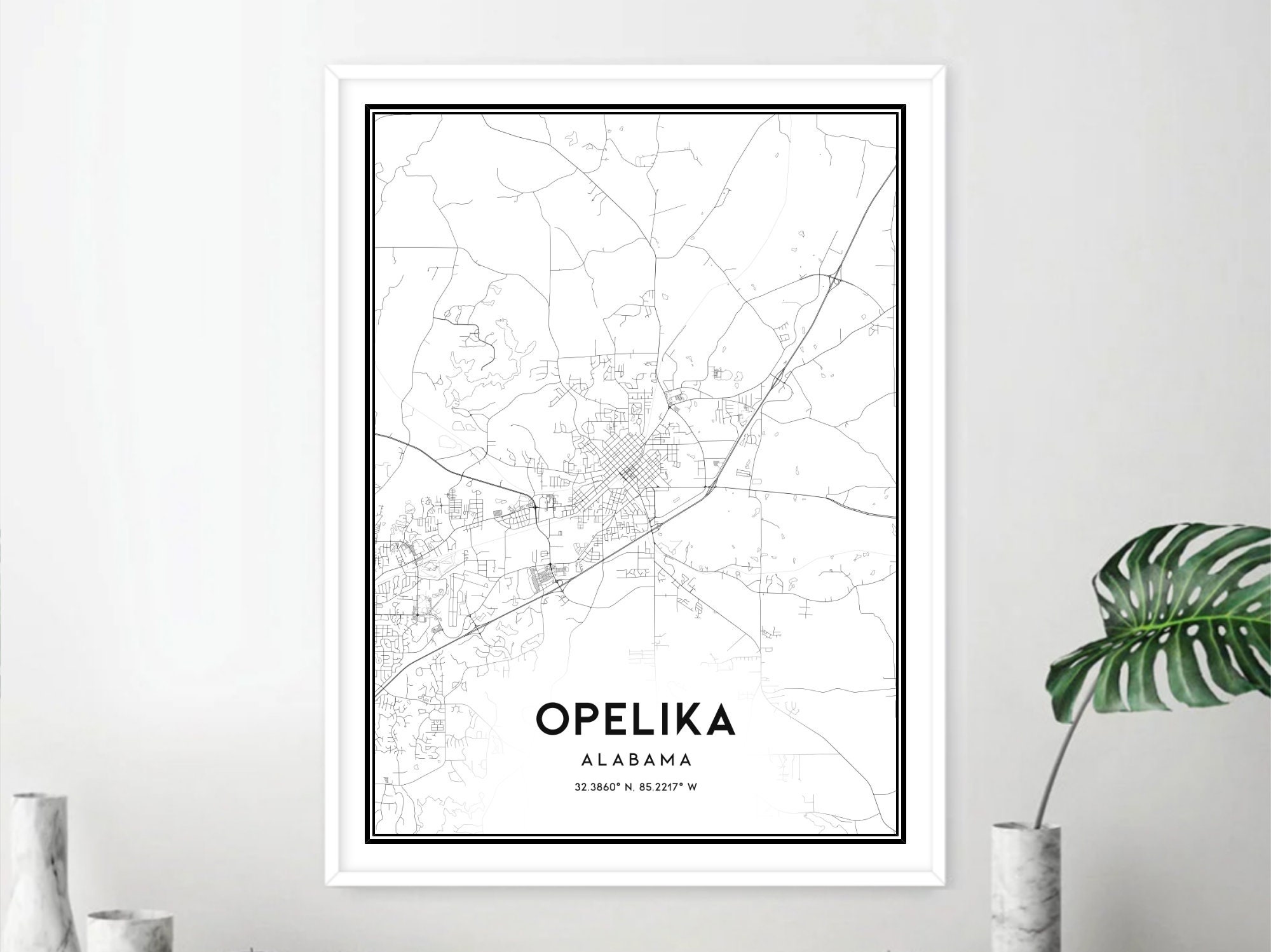 Opelika Map Print, Opelika Map Poster Wall Art, Al City Map, Alabama ...