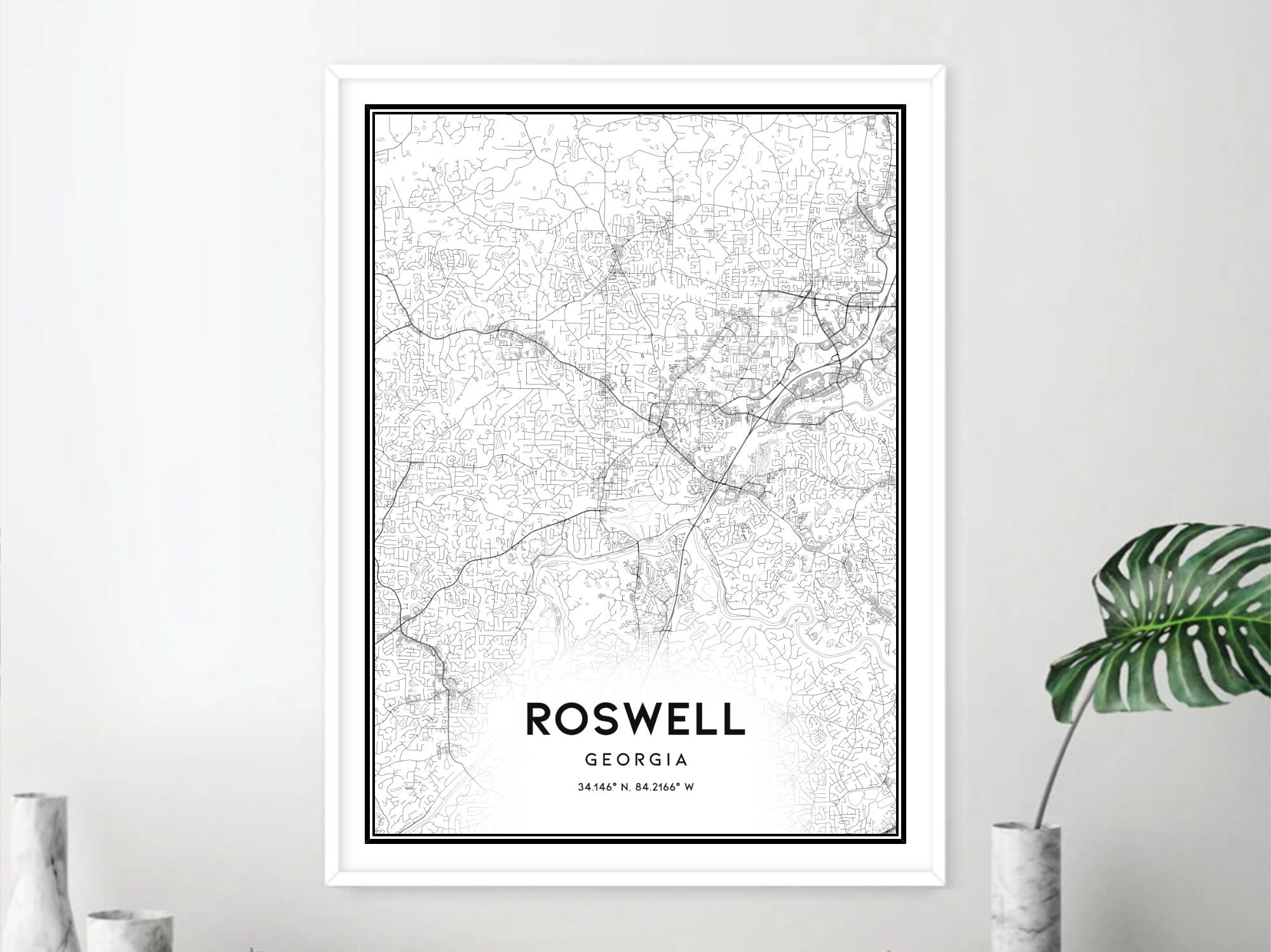 Roswell Map Print, Roswell Map Poster Wall Art, Ga City Map, Georgia ...