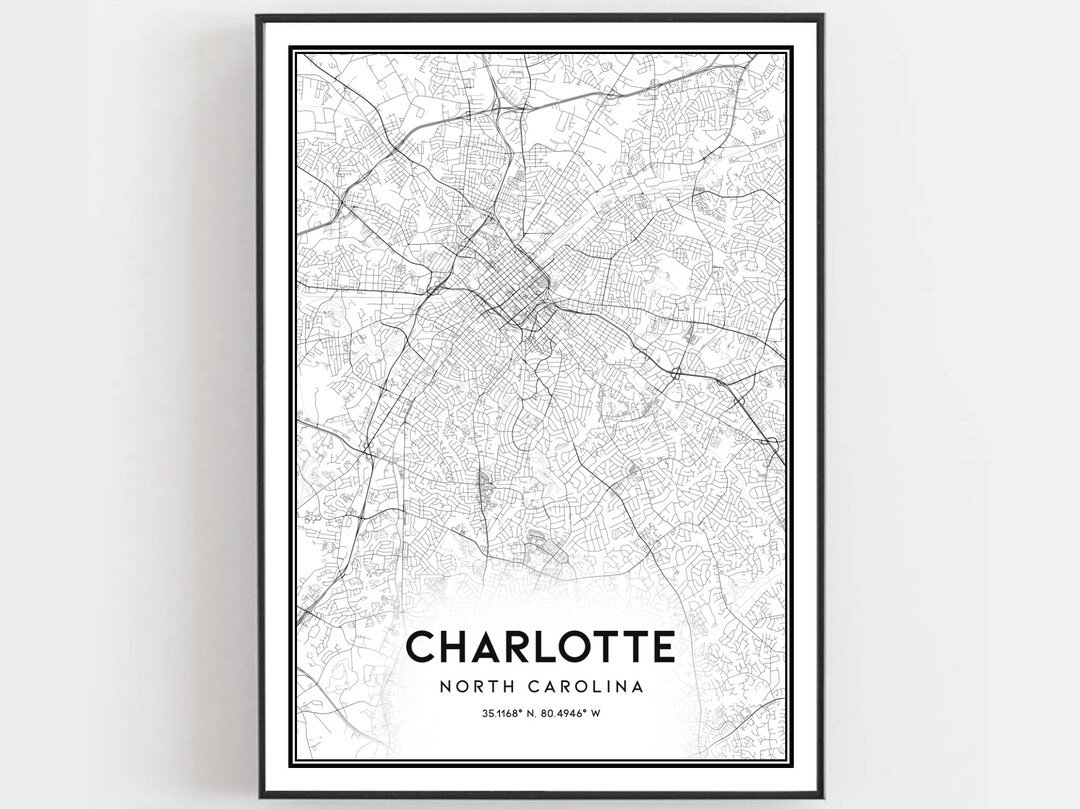 Charlotte Map Print, Charlotte Map Poster Wall Art, Nc City Map, North ...