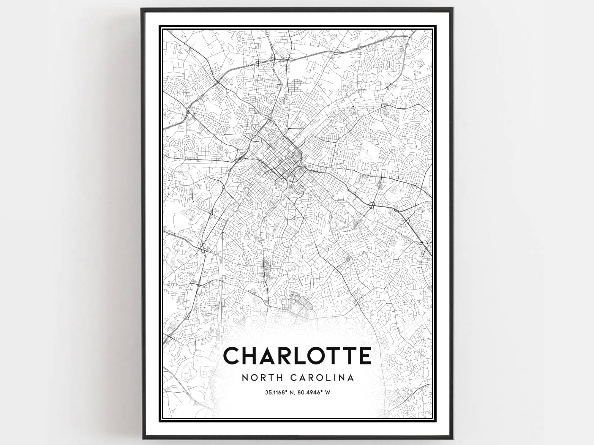 Charlotte Map Print Charlotte Map Poster Wall Art Nc City | Etsy