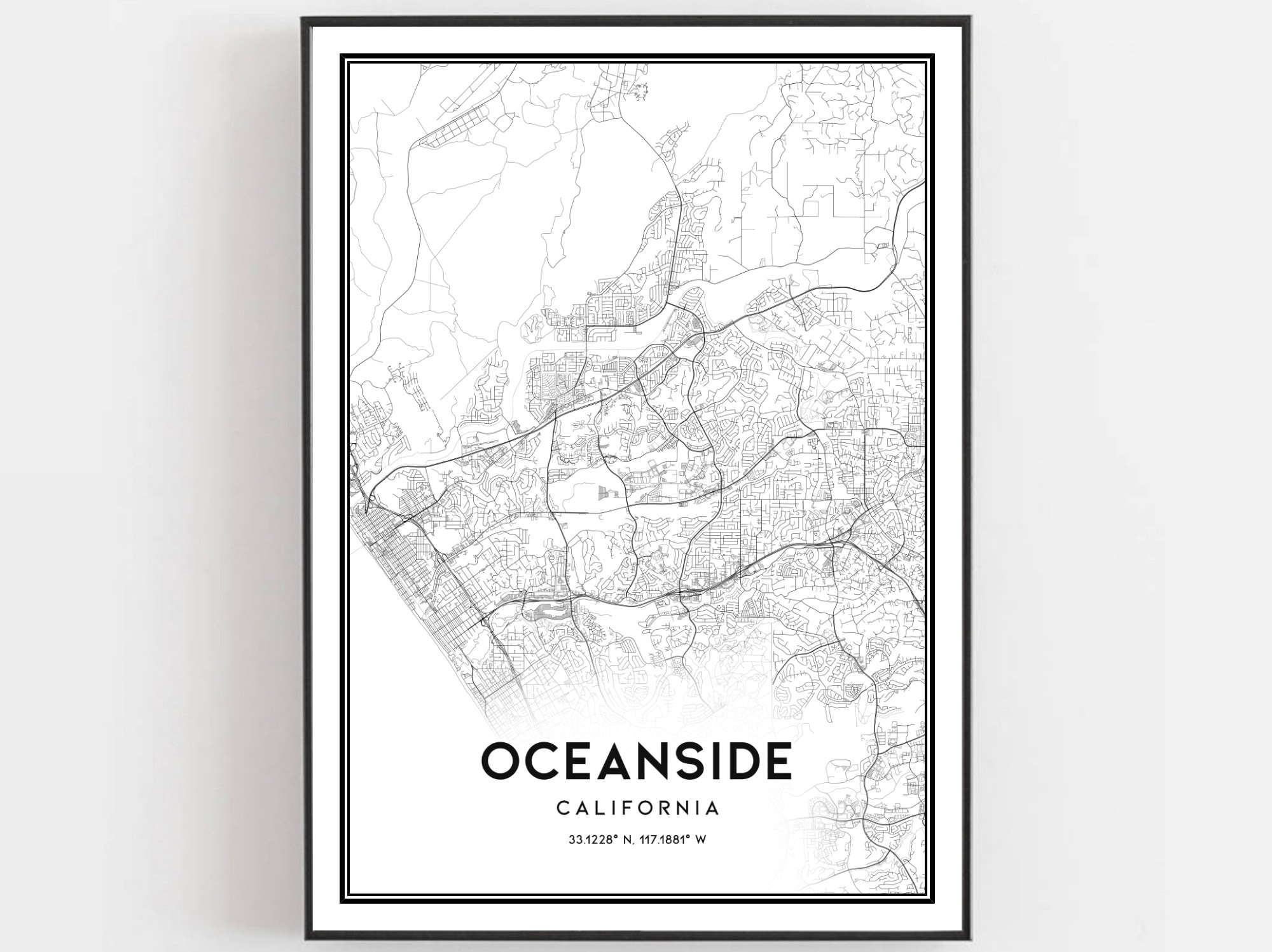 Oceanside Map Print, Oceanside Map Poster Wall Art, Ca City Map ...
