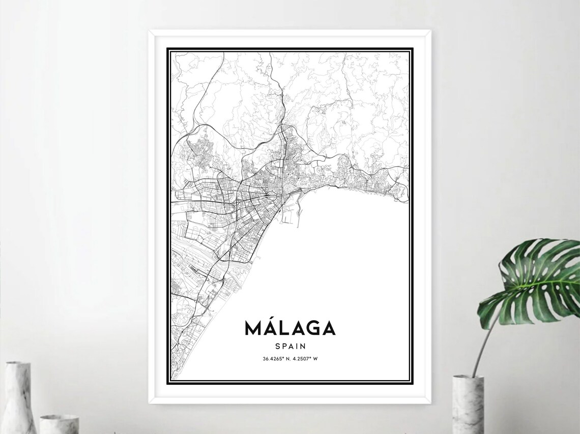 Málaga Map Print, Málaga Map Poster Wall Art, Málaga City Map, Málaga ...