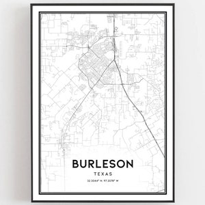 Burleson Map Print, Burleson Map Poster Wall Art, Tx City Map, Texas ...