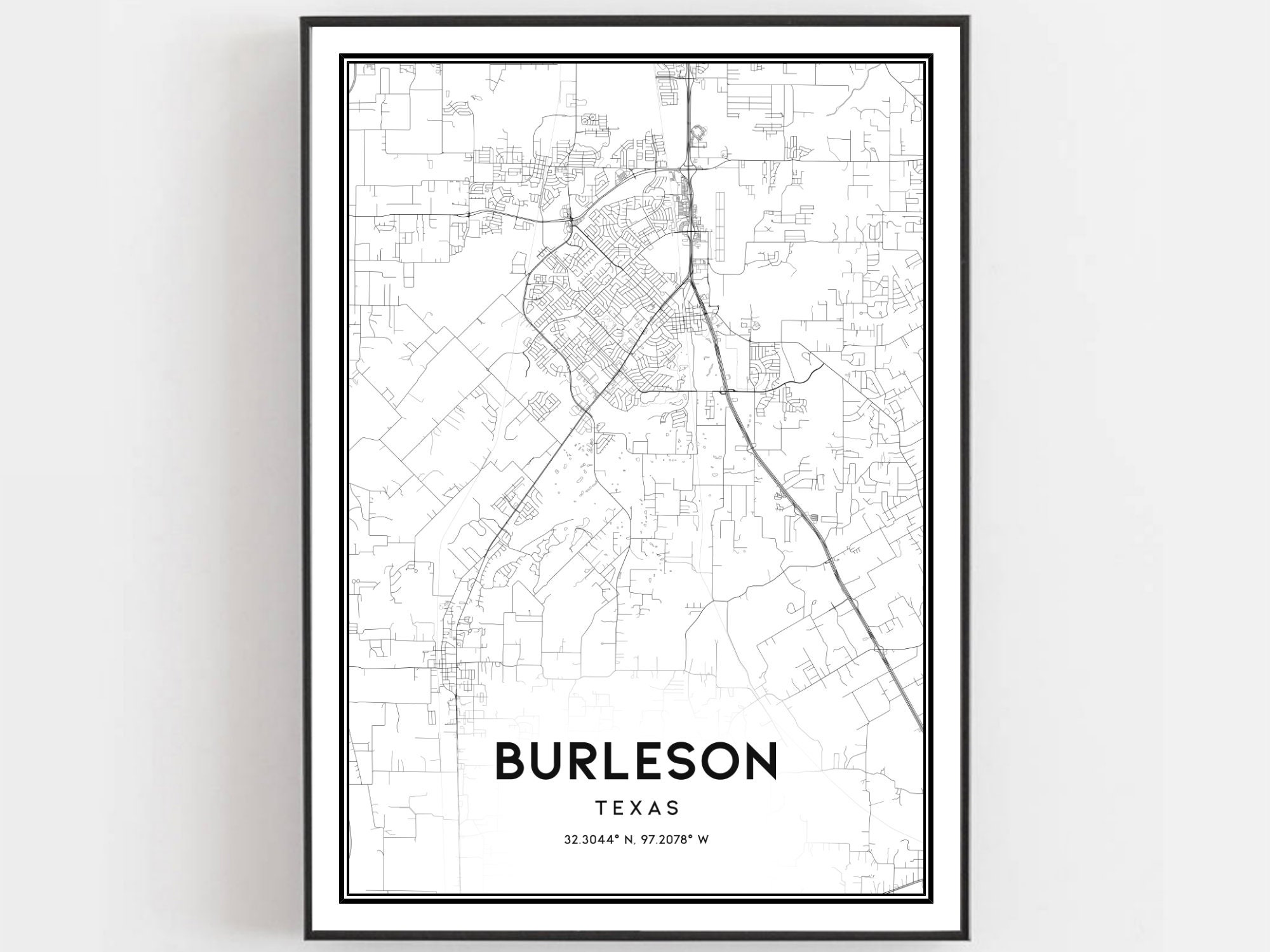 Burleson Map Print, Burleson Map Poster Wall Art, Tx City Map, Texas ...