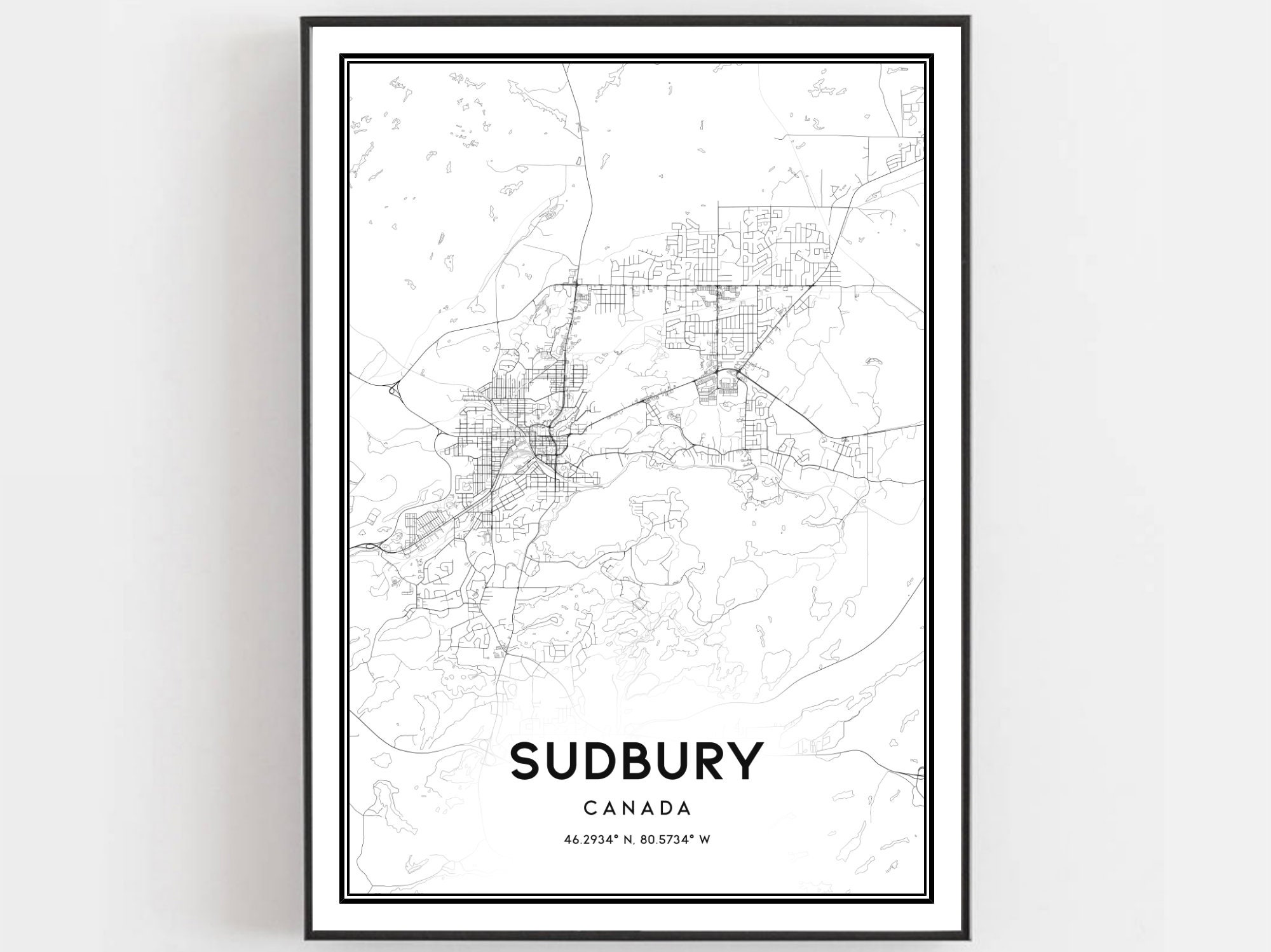 Sudbury Map Print Sudbury Map Poster Wall Art Sudbury City | Etsy