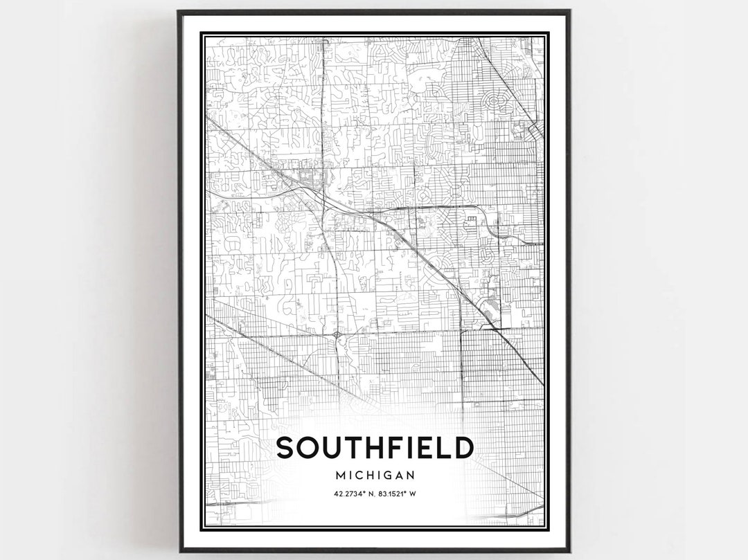 Southfield Map Print, Southfield Map Poster Wall Art, Mi City Map ...
