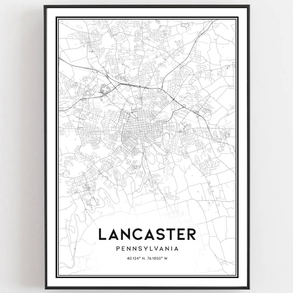 Lancaster Pa Map Wall Art - Etsy