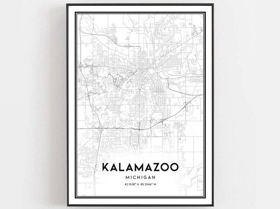 Kalamazoo Map Print Kalamazoo Map Poster Wall Art Mi City | Etsy