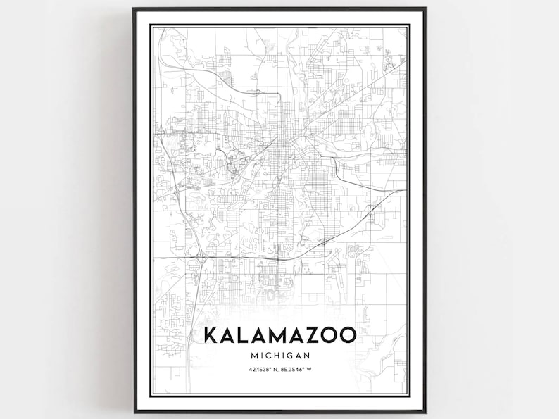 Kalamazoo Map Print Kalamazoo Map Poster Wall Art Mi City | Etsy