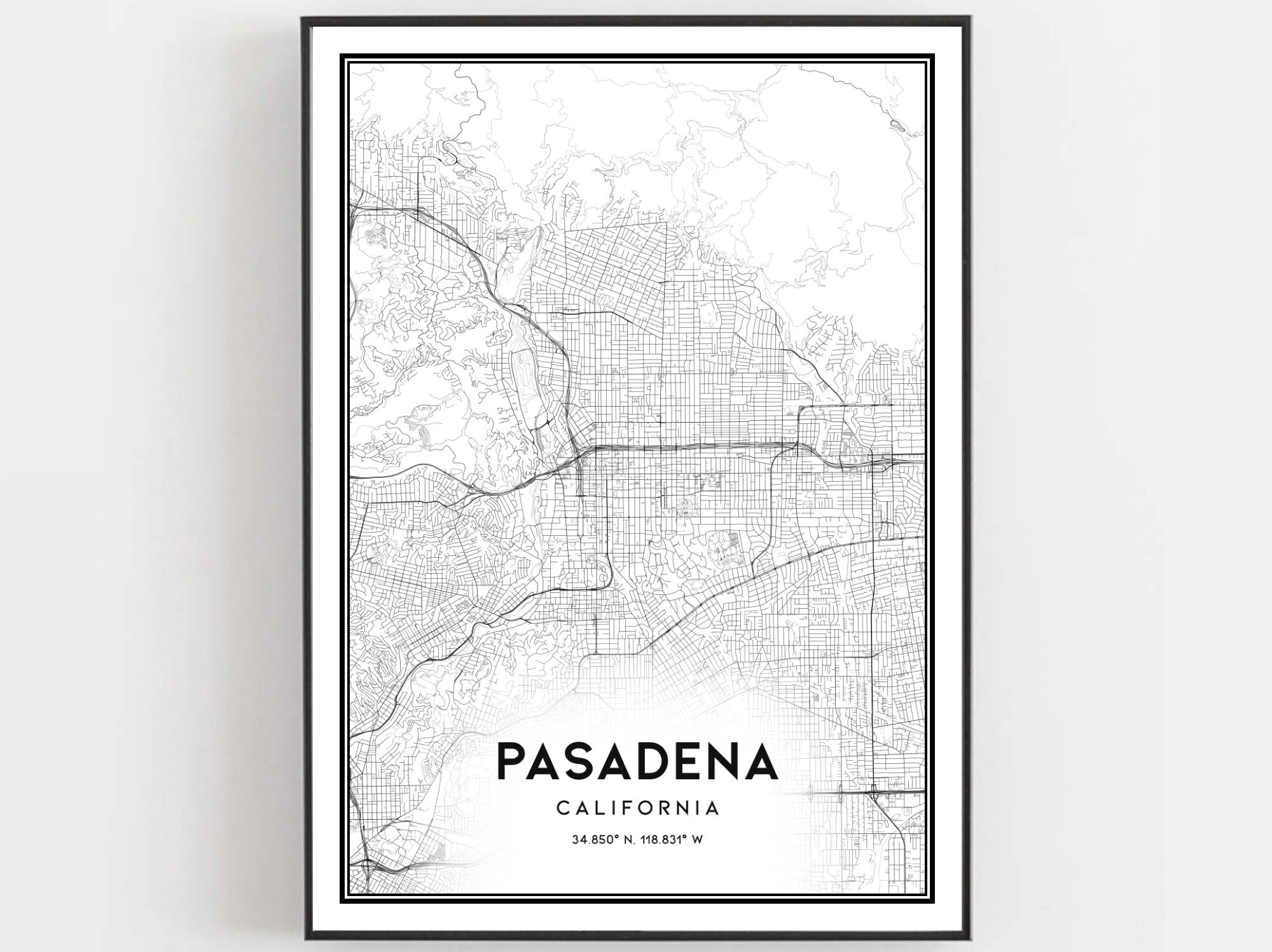 Pasadena Map Print Pasadena Map Poster Wall Art Ca City Map - Etsy