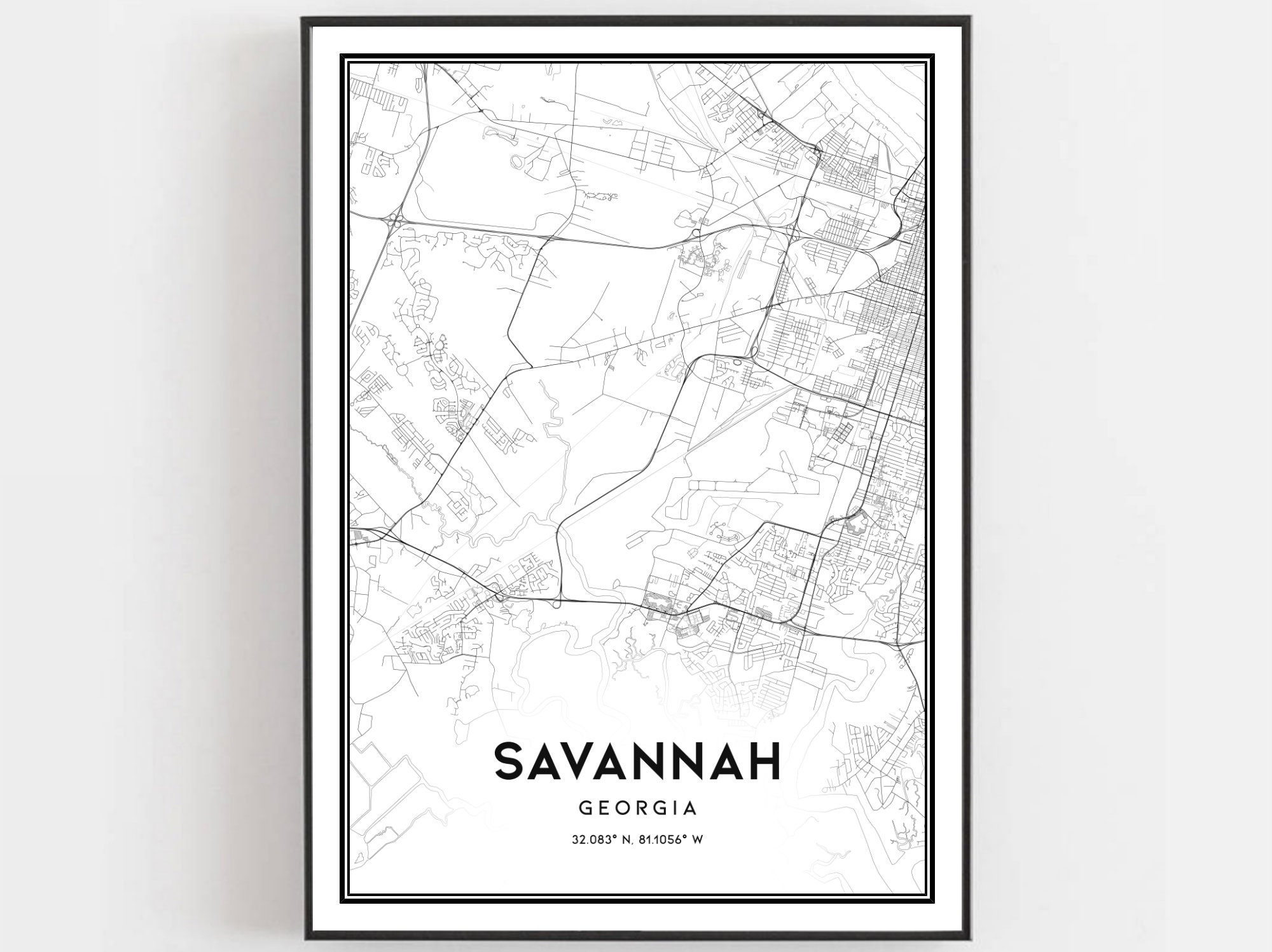 Savannah Map Print Savannah Map Poster Wall Art Ga City Map | Etsy