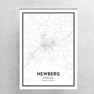 Newberg Map Print, Newberg Map Poster Wall Art, or City Map, Oregon ...