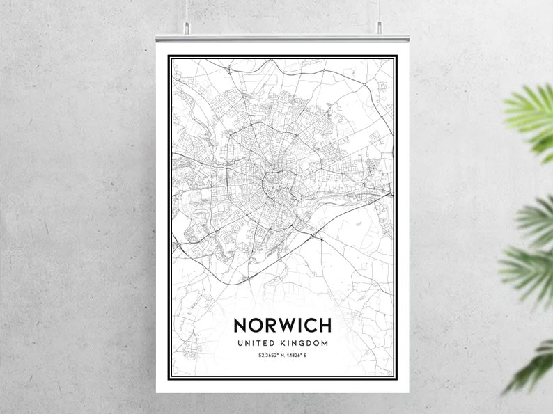 Norwich Map Print Norwich Map Poster Wall Art Norwich City | Etsy