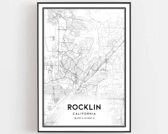 Rocklin Map Print, Rocklin Map Poster Wall Art, Ca City Map, California ...